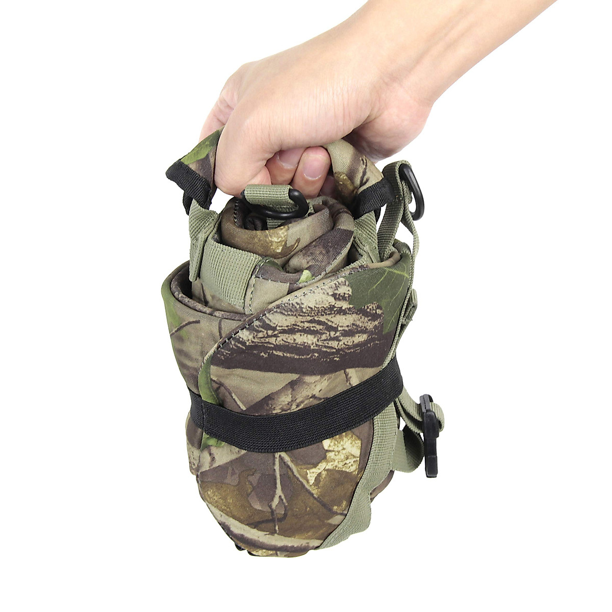 SUNYA Neoprene Compound Bow Sling, Silent Hunting or Fast Movement 2 Carrying Modes Switchable. Padded Shoulder Sling Removable & Adjustable. Camouflage Fabric. (Camo with Green Strap)