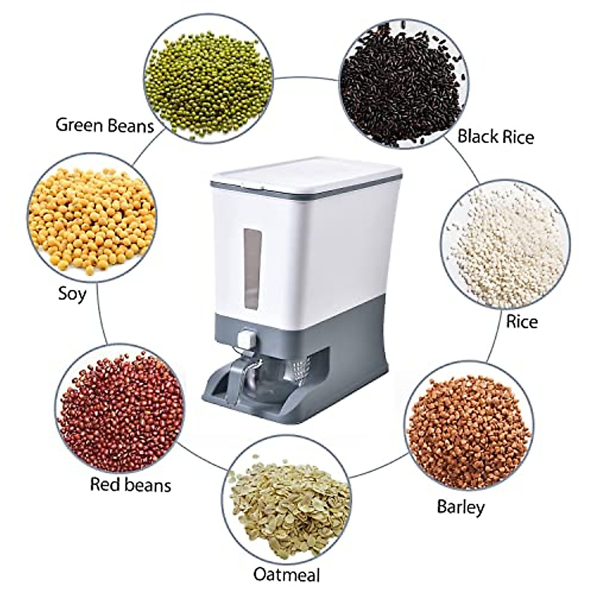 GIANNE Rice Dispenser, Rice Container + Measuring Cup + Spoon Pink Rabbit, Rice Storage, Automatic Rice Dispenser, Grain Container with Lid Moisture Proof Measuring