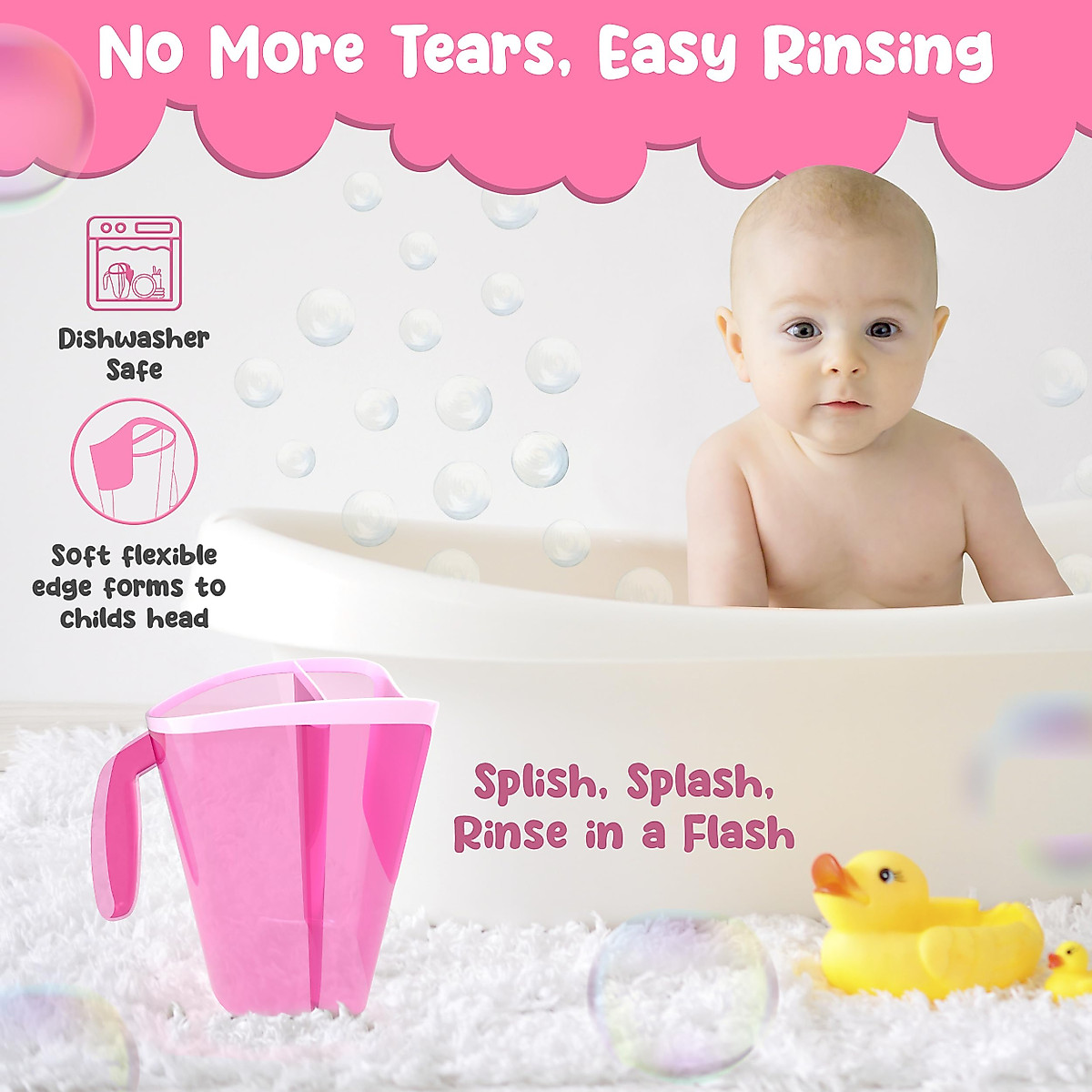 S.C. Products, Inc. Tear-Free Bathing Experience with Rinse Cup - Soft Flexible Edge, Comfortable Handling & 40 Oz Capacity