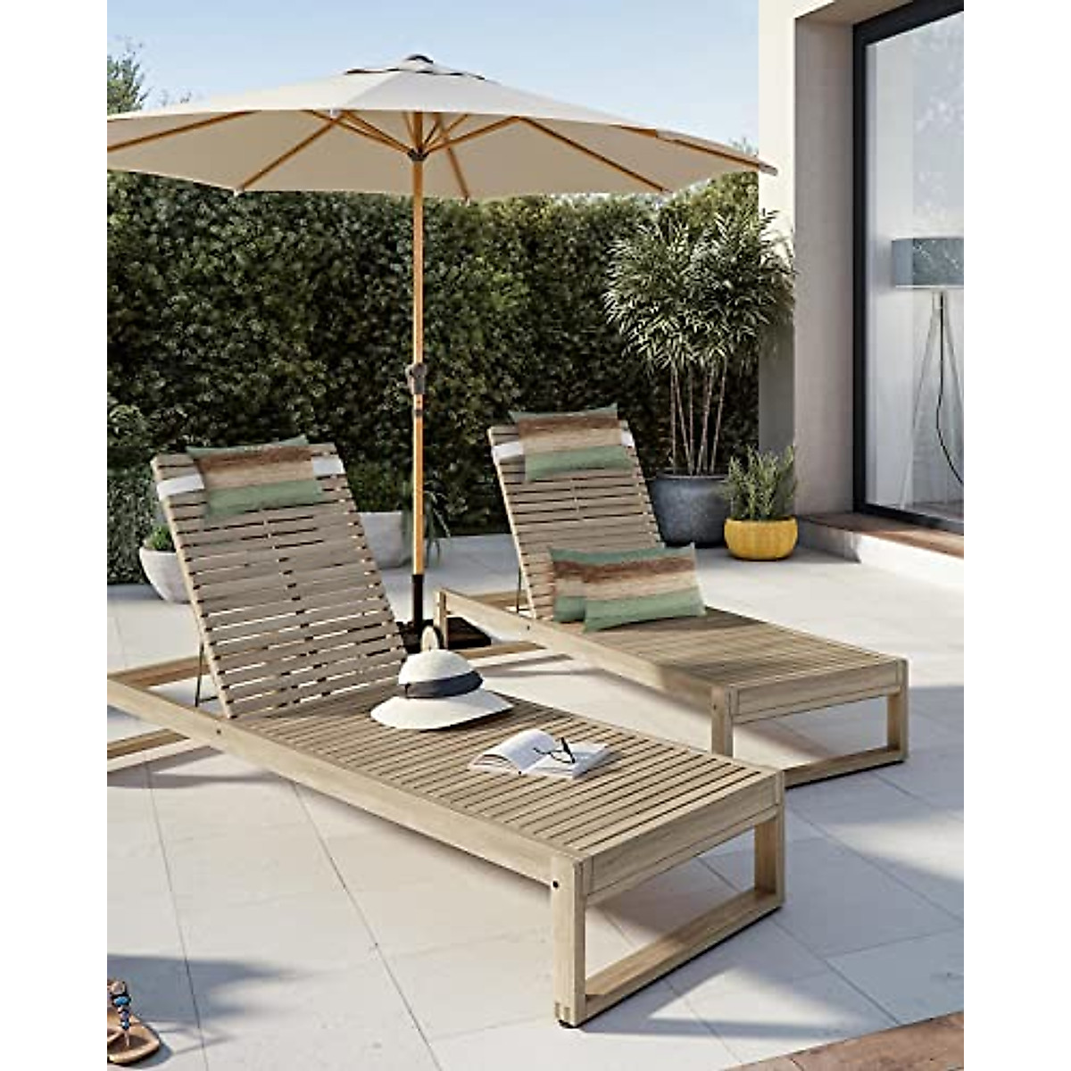 Recliner Head Pillow Ledge Loungers Chair Pillows with Insert Vintage Sage Green Brown Wood Grain Farm Lumbar Pillow with Adjustable Strap Outdoor Waterproof Patio Pillows for Beach Pool, 2 PCS