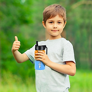 Personalized Kids Water Bottle with Straw Lid on Orange Blue Ombre for School Engraved Custom Children Name 12 oz Modern Insulated Stainless Steel