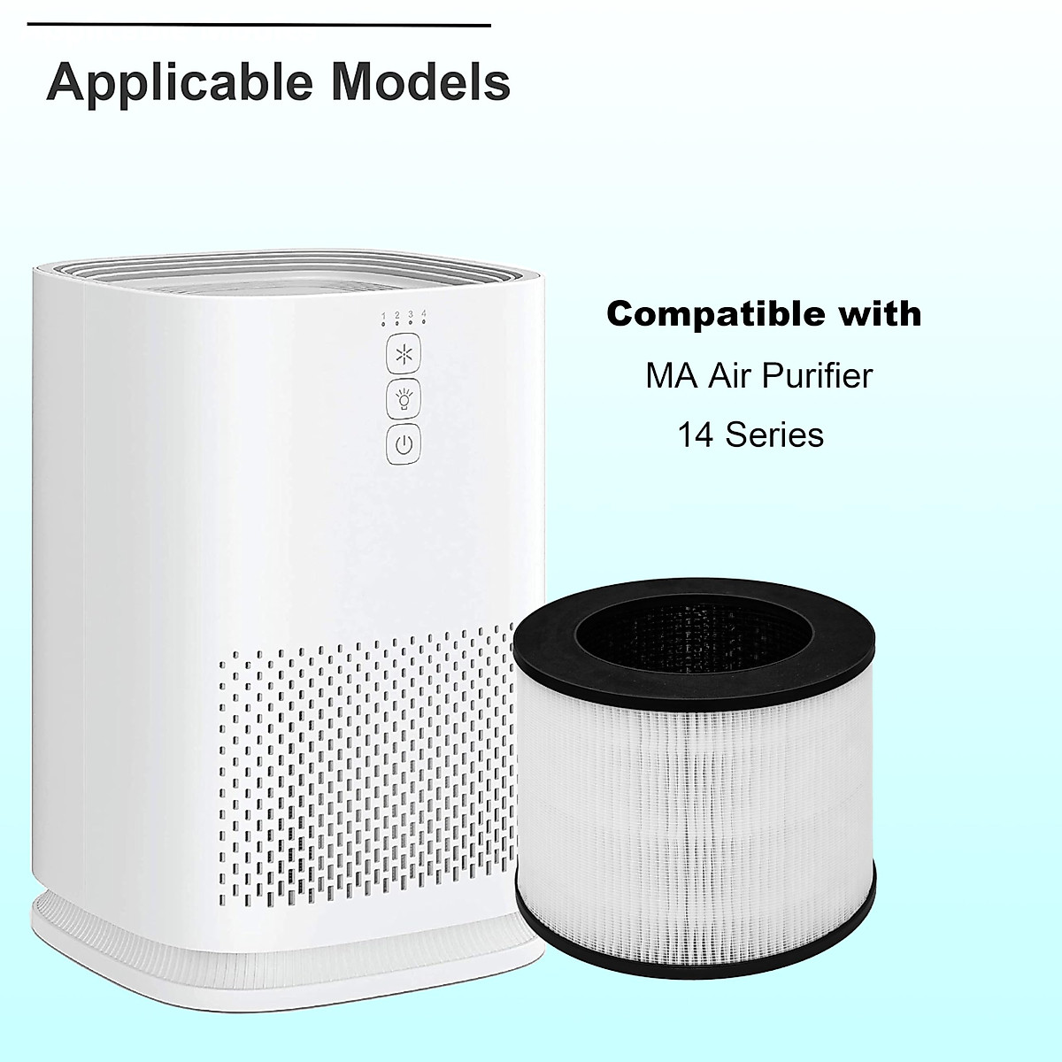 Lhari True HEPA Replacement Filter Compatible with MA Air Purifier 14/14B/14W Models, 3-in-1 H13 True HEPA with Activated Carbon Filter, 2-Pack