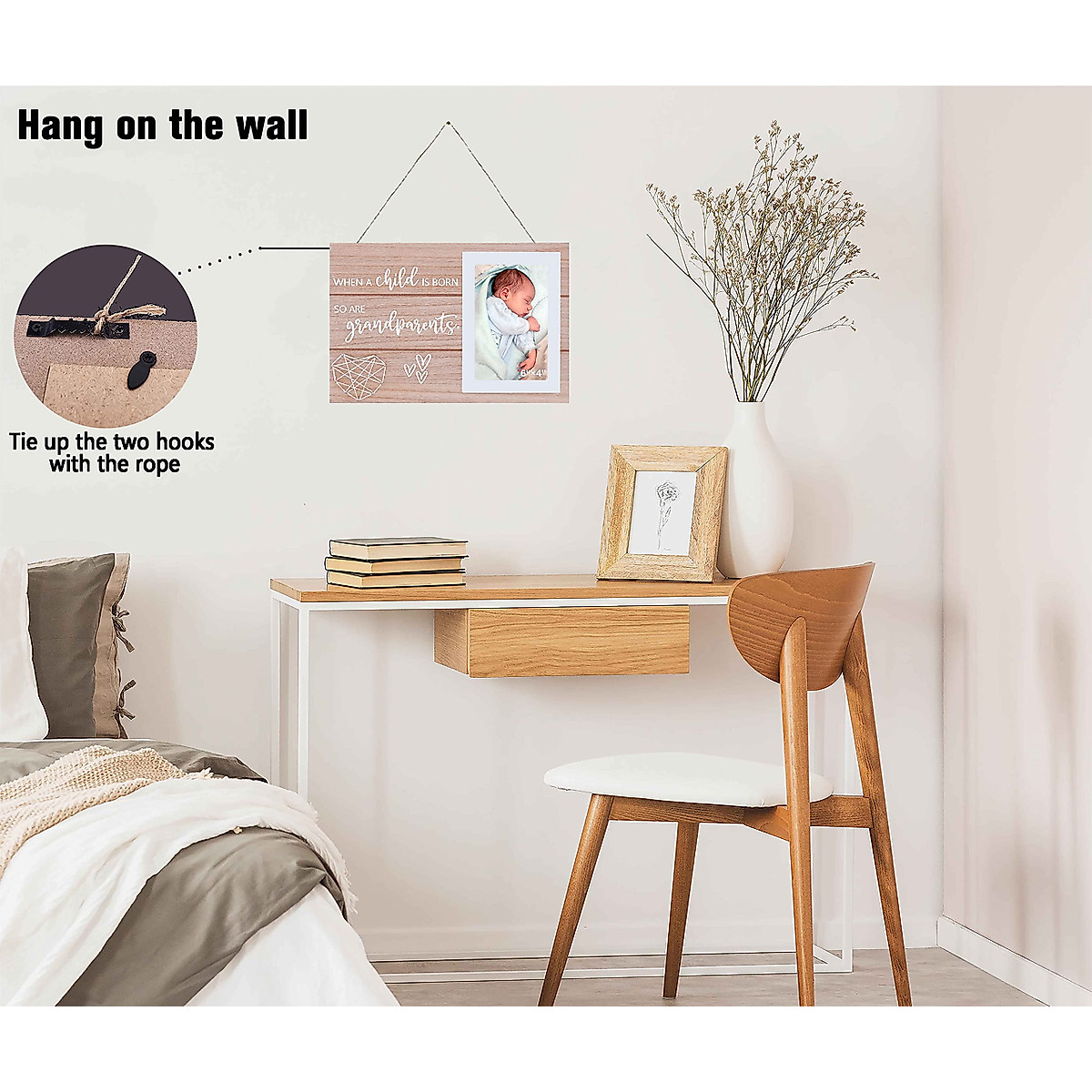 New Grandparents Gift-New Grandma Grandpa Gift-Pregnancy Announcement Gift-When A Child Is Born,So Are Grandparents-Get Promoted to Grandparents-Wood Picture Frame Photo Frame for 6''×4'' Photo