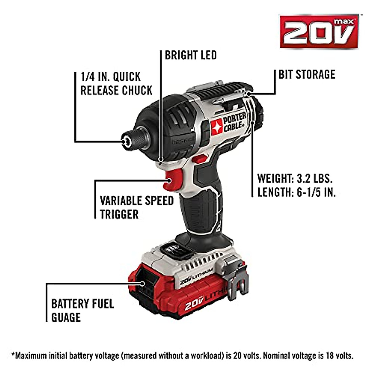 PORTER-CABLE 20V MAX* Impact Driver Kit, Cordless, 1/4-Inch (PCCK640LB)