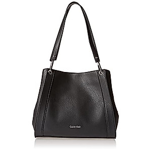 Calvin Klein Reyna Novelty Triple Compartment Shoulder Bag, Black/Silver Combo,One Size