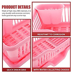 Zerodeko Kitchen Dish Drying Rack with Cutlery Holder Drainboard and Water Spout Plastic Dish Drainer Dinnerware Basket for Kitchen Counter Cabinet Pink