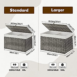 Greenstell Storage Basket with Lid, Handwoven Large Shelf Basket with Cotton Liner and Metal Frame, Foldable & Easy to Install, Storage Box Basket Bin with Handle for Bedroom, Laundry Room Grey 105L