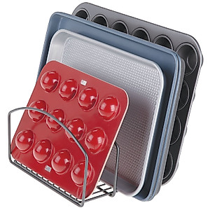 mDesign Steel Cookware Holder, Storage Organizer Rack with Three Slots for Kitchen Cabinet, Pantry, Holds Pans, Pots, Lids, Cookie Sheets, Cutting Boards - Concerto Collection - Graphite Gray