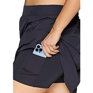 RBX Active Women's Plus Size Skort, Stretch Woven Golf/Tennis/Pickleball Skirt with Attached Bike Short, Zipper Pocket S21 Charcoal 1X