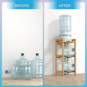 5 Gallon Water Jug Holder with Top Shelves, Natural Solid Wood Water Dispenser Stand 31"H, 3-Tiers 5 Gallon Water Jug Stand, Water Cooler Jug Rack, 5 Gallon Water Bottle Holder with 2 Slot & Top Shelf