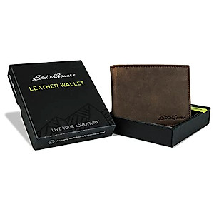 Eddie Bauer Men Signature Bifold Passcase Wallet, Embossed Leather-Tan, One Size