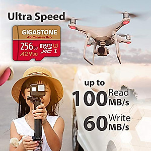 [5-Yrs Free Data Recovery] Gigastone 256GB Micro SD Card, 4K Camera Pro, A2 V30 for Smartphone, Gopro, Action Cams, 4K UHD Video, Nintendo-Switch Compatible, Up to 100MB/s, UHS-I U3 C10 with Adapter