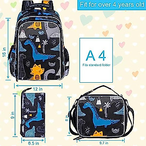 AGSDON 3PCS Kids Backpack Boys, 16" little Kid Dinosaur Preschool School Bookbag and Lunch Box