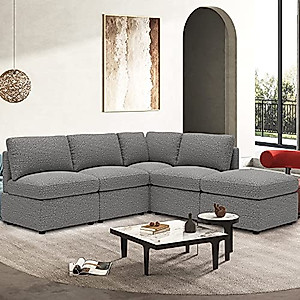 PayLessHere L shaped Sofa Couch Convertible Sofa 4-Seat Sofa Modular Sectional Sofa Couch for Living Room Bedroom Office,Gray