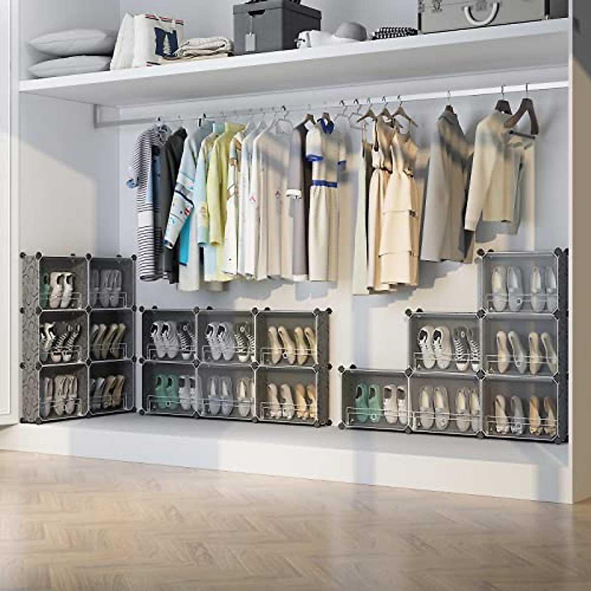 MAGINELS 4-Pair Shoe Rack Organizer with Cover, Slim Shoe Storage Cabinet,Behind Door, Narrow Shoe Shelf for Closet,entryway,Black