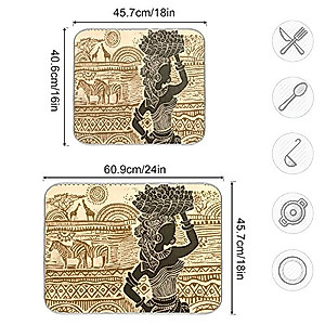 African Woman Silhouette Dish Drying Mat 24"x18" Absorbent Machine Washable Hanging Fast Dry Pad Dish Protective Mat for Kitchen Countertop Heat Resistant Dinner Table Mat