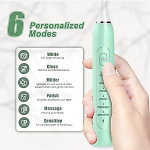 Sonic Electric Toothbrush for Kids and Sensitive Teeth Adult, Gentle Brushing Electric Toothbrush with 4 Medium Brush Heads, 6 Modes with 2 Minutes Smart Timer, Rechargeable Kids Electric Toothbrushes