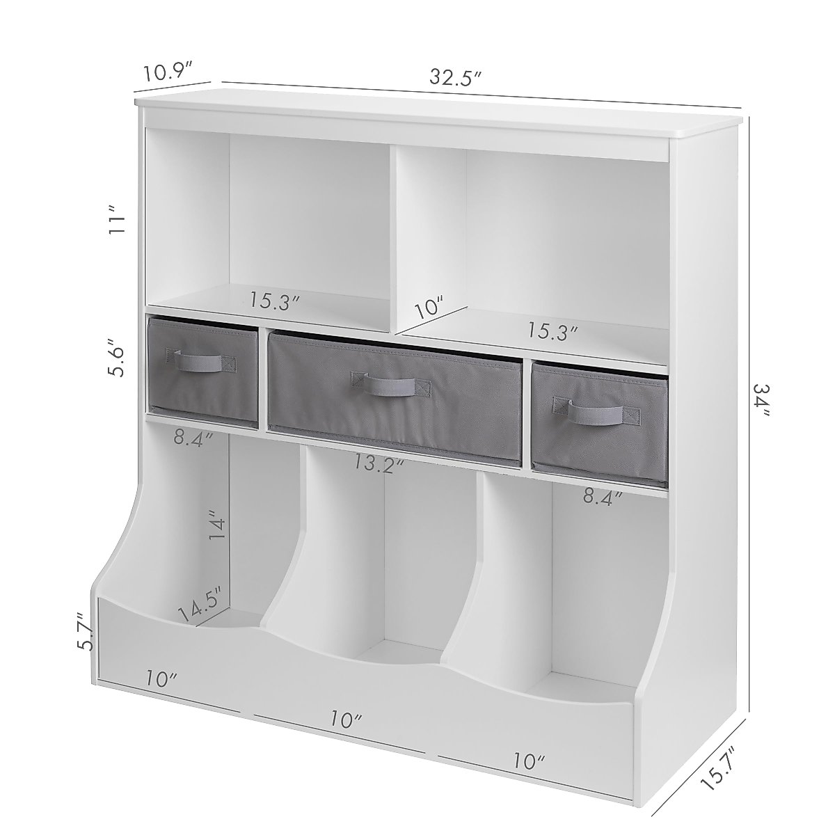 UTEX Toy Storage Organizer with Bookcase, Kids Bin Storage Unit with 8 Compartments and 3 Baskets, Toys Box, Multi Shelf Cubby for Books, Toys,White