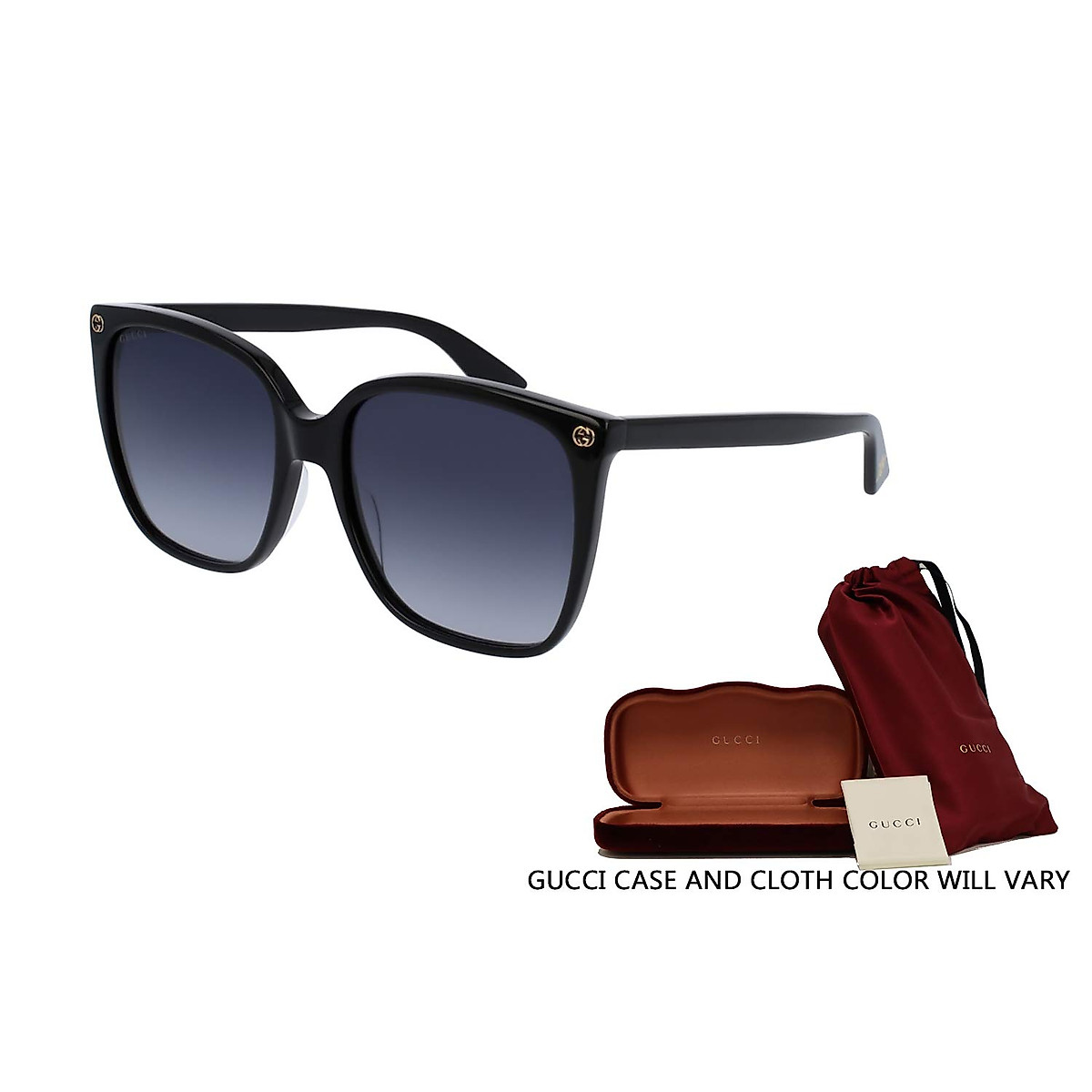 Gucci GG0022S 001 57M Black/Grey Gradient Square Sunglasses For Women+ BUNDLE With Designer iWear Eyewear Kit