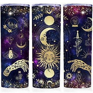 Gifts for Women Her Girls Friends Magic Witch Hand Insulated Skinny Tumblers Cup Coffee Mug with Lid 20oz Reusable Water Bottle for Hot & Cold Drinks Tea Cup Iced Coffee Thermos Travel Mug (Pack of 1)