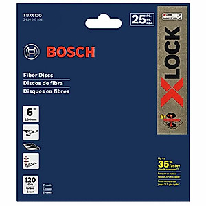 BOSCH FBX6120 25-Pack 6 In. X-LOCK Fine Grit Abrasive Fiber Discs 120 Grit Compatible with 7/8 In. Arbor for Applications in Metal Surface Finishing, Weld Blending, Rust Removal