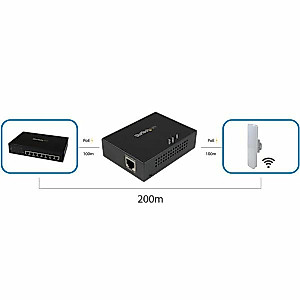StarTech.com 1 Port Gigabit PoE+ Extender 802.3at & 802.3af - 100m (330ft) - Power over Ethernet Extender - PoE Repeater Network Extender , TAA (POEEXT1GAT)