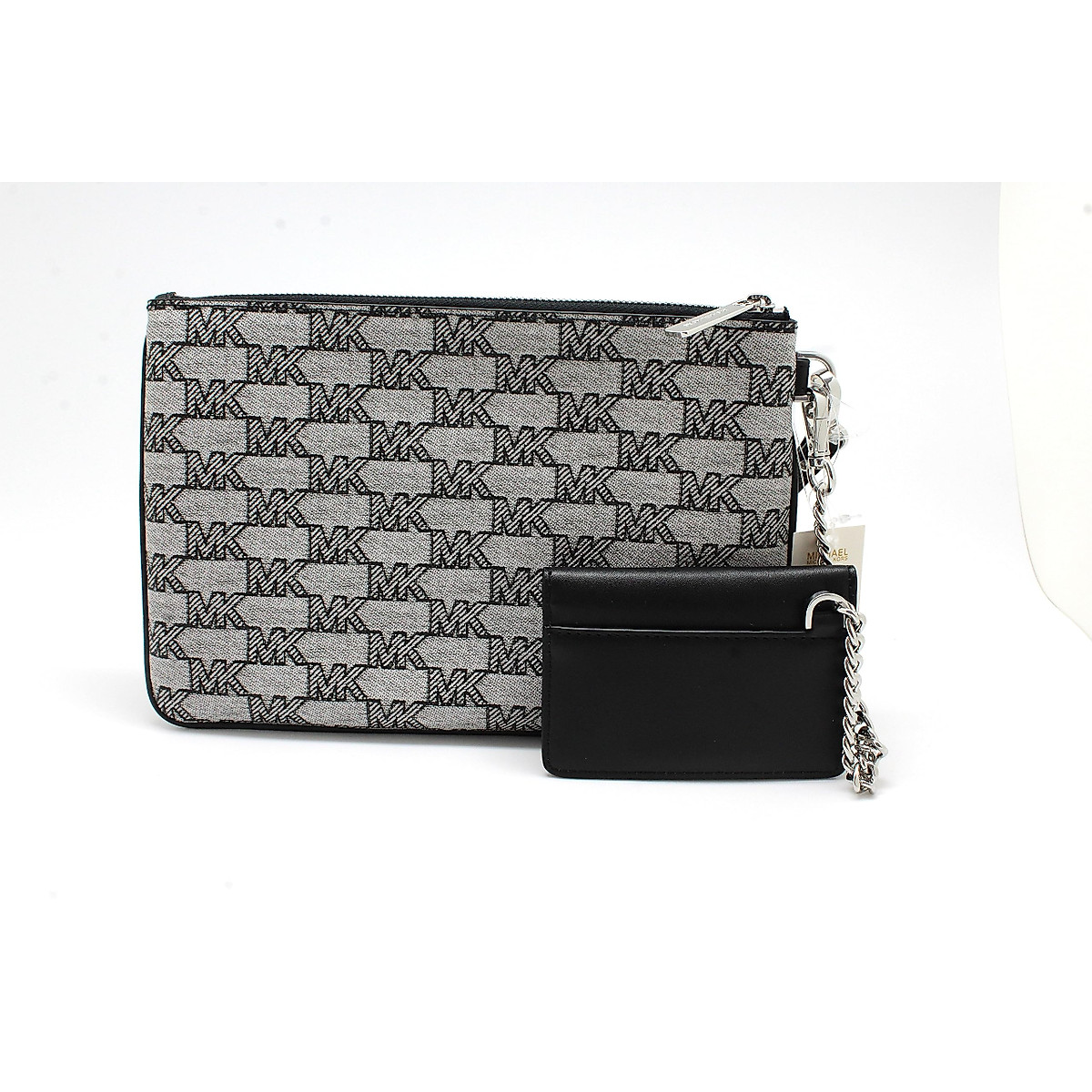 Michael Kors Jet Set Item Large 2 In 1 Card Case and Wristlet Clutch MK Signature (Black)