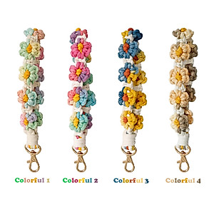 XGALBLA Cute Macrame Keychain Boho Handmade Wristlet Bracelet Keychain Floral Country style Wrist Lanyard Handmade Weave Exquisite Holder for Women(Colorful 3)