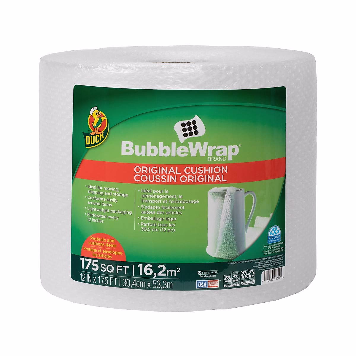 Duck Brand Bubble Wrap Roll, Original Bubble Cushioning, 12" x 175', Perforated Every 12" (1053440), Clear
