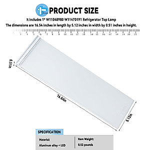 W11048980 W11470191 Refrigerator LED Light Assembly Compatible with Whirlpool Model Number WRQA59CNKZ Replace W11455230 W11032355 W11455230 W11032353