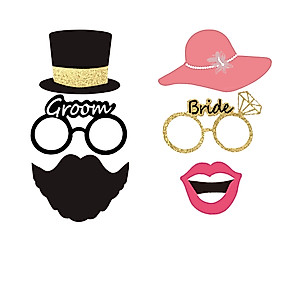 DWDZLXZ 52 pcs Wedding Photo Booth Props Kit, DIY Funny Bridal Shower Photo Props for Engagement Party Decorations with Sticks, Wedding Party Supplies for Girls