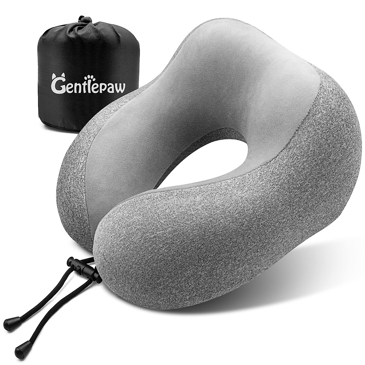 Gentlepaw Travel Pillow - Memory Foam Cervical Neck Pillow for Adults, Kids, Children, Convenient & Portable U Shaped Pillows, Airplane Pillow for Home, Office, Camping, Travelling, Sleeping (Gray)