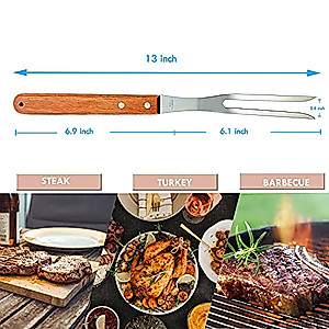 VOJACO Carving Fork, Meat Fork (2 Pack), 13 Inch Cooking Forks with Wooden Handle, Heavy Duty Stainless Steel BBQ Fork, Long Metal Chef Kitchen Forks for Barbecue, Serving, Cooking, Grilling, Roasting
