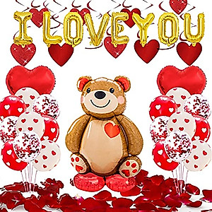 Valentine's Day Party Decorations Anniversary Decorations Valentines Day Hanging Decor Wedding Decorations I Love You Balloon Deep Red Silk Rose Petals Hanging Heart Swirls Love Bear Red Heart Balloon