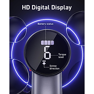 Electric Cordless Screwdriver with LED Display, 6 Torque Small Power Screwdriver, 30 Magnetic Bits, LED Light, 2200mAh USB Rechargeable Lithium-ion Battery for Home, Office, Apartment Repair - Purple