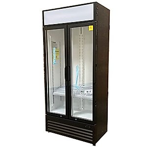 Commercial Refrigerator Glass 2-Door Slim Merchandiser Display Cooler Case Fridge NSF, Bottom-Mounted, 36 inches width, capacity 18 cuft 110V, Restaurant Kitchen Cafe LGS-650W