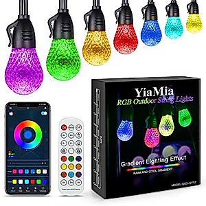 Outdoor String Lights 53FT RGB Color Changing Patio String Lights With App & Remote Control, 25 Bulbs Smart LED String Lights IP66 Waterproof Shatterproof 8 Scene Modes For Patio, Balcony, Garden