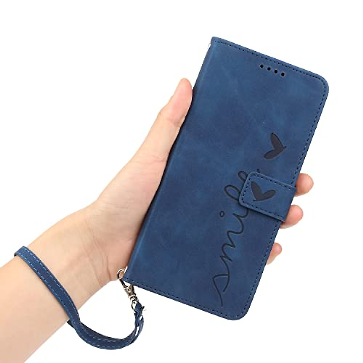 Kainevy for Oppo Reno 6 5G Case Wallet Black with Lanyard Durable Leather Case for Oppo Reno 6 5G Phone Case with Card Holder Buckle Flip Design Protective Cover for Womem Men (Blue)