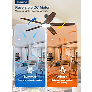 Amico Ceiling Fans with Lights, 52 inch Smart Ceiling Fan with Remote/APP/Alexa Control, Reversible DC Motor, 5 Blades, 6 Speeds, 3CCT, Dimmable, Noiseless, Wifi Ceiling Fan for Bedroom, Farmhouse