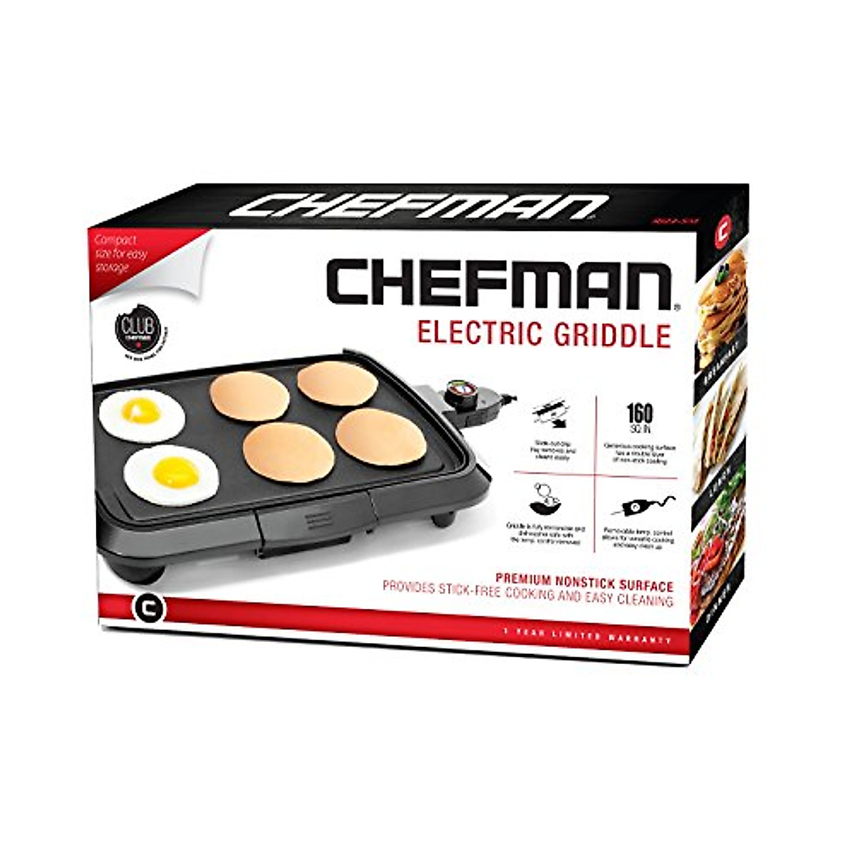 Chefman Electric Griddle, Fully Immersible and Dishwasher Safe Features, Adjustable Temperature Control Allows for Versatile Cooking and Removable Slide-out Drip Tray for Easy Cleaning, Black
