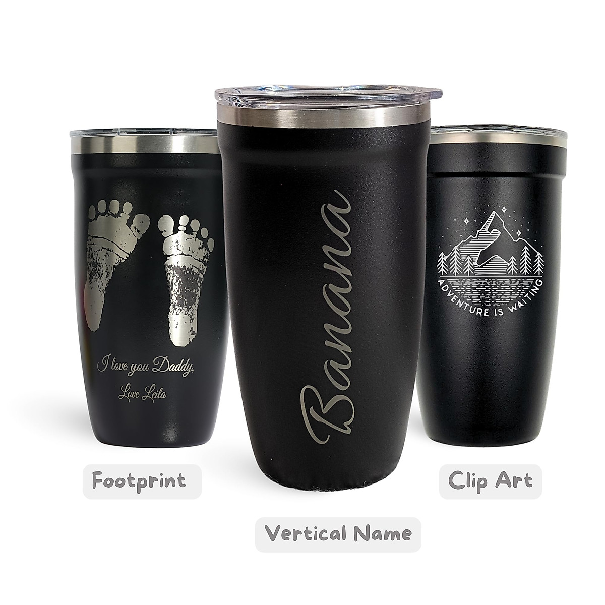 Personalized Photo Engraved Engraved Insulated Tumbler, Name Engraved Tumbler 16 oz. Stainless-Steel Travel Mug with Slide Lid, Custom Design Christmas Gift (Peyto 16) (Onyx)