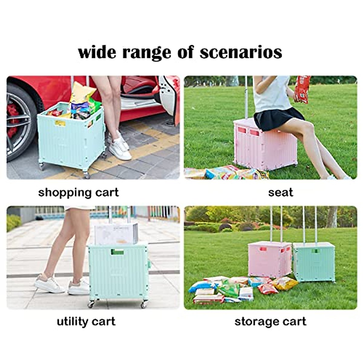 Utility Trolley Box, Handle Trolley Cart, Foldable Utility Portable Cart Mobile Folding Cart with Lid and 2 Wheels for Groceries Collapsible Basket with Handle (Color : Blu)
