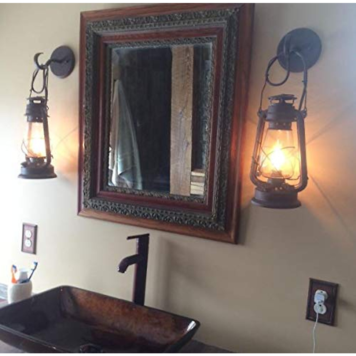 Rustic Lantern Wall Mounted Set - Large Black