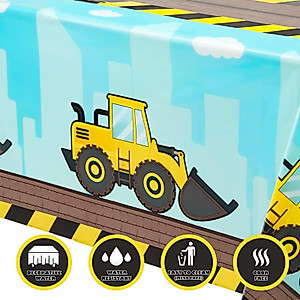 WERNNSAI Dump Truck Table Covers - 2 PCS 108''x 54'' Construction Table Cloth Disposable Plastic Tablecloth Truck Party Supplies for Kids Boys Birthday Construction Party Decorations