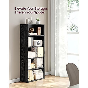 VASAGLE Bookshelf, 5-Tier Open Bookcase with Adjustable Storage Shelves, Floor Standing Unit, Black ULBC165T56
