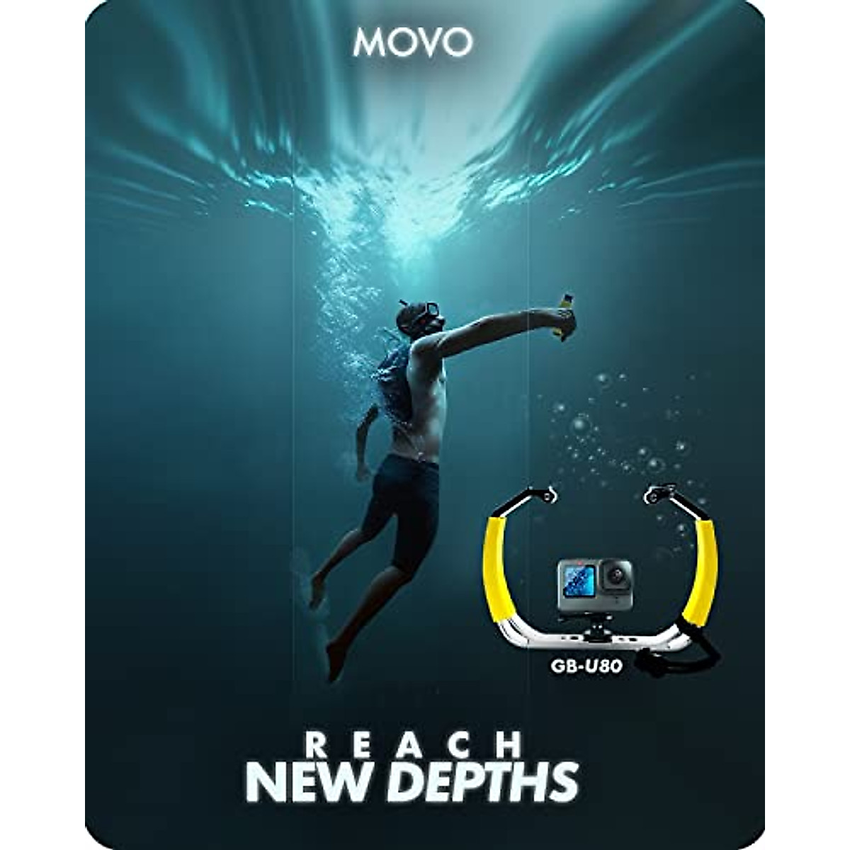 Movo GB-U80 Underwater Diving Rig with Cold Shoe Mounts, Strap - Compatible with GoPro Hero, HERO3, HERO4, HERO5, HERO6, HERO7, HERO8, HERO9, HERO10, Osmo Action - Scuba GoPro Accessory (XL Version)