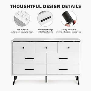 DWVO White 7 Drawer Dresser, Wood Storage Dressers & Chests of Drawers with Black Metal Handle ＆ Anti-Tipping Device, Modern Double Dresser Storage Cabinet Living Room Hallway, Entryway