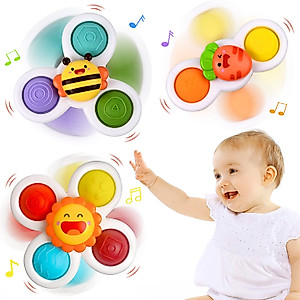 QIUXQIU 3PCS Suction Cup Spinner Toys for 1 2-Year-Old Boys Windmill Spinning Toys Baby Toys 12-18 Months Sensory Toys for Toddlers First Birthday Baby Gifts for 1-Year-Old Kids