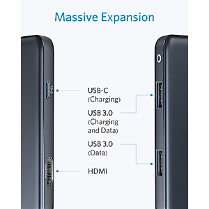 Anker USB C Hub, 4-in-1 USB C Adapter, with 4K USB C to HDMI, 2 USB 3.0 Ports, 60W Power Delivery Charging Port for MacBook Pro 2016/2017/2018, ChromeBook, XPS, and More (Space Grey)