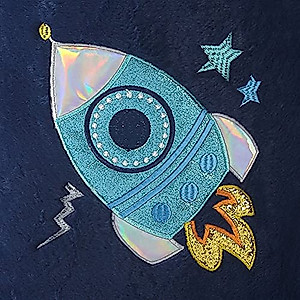 Heritage Kids Rocket Ship Space Plush Storage Bin and Basket with Rope Carry Handles